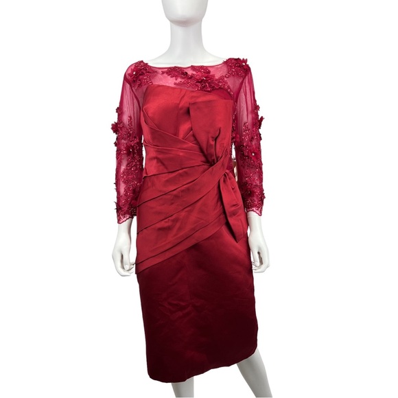 Lanting | Dresses | Lt Lan Ting Burgundy Satin Floral Beaded Formal ...